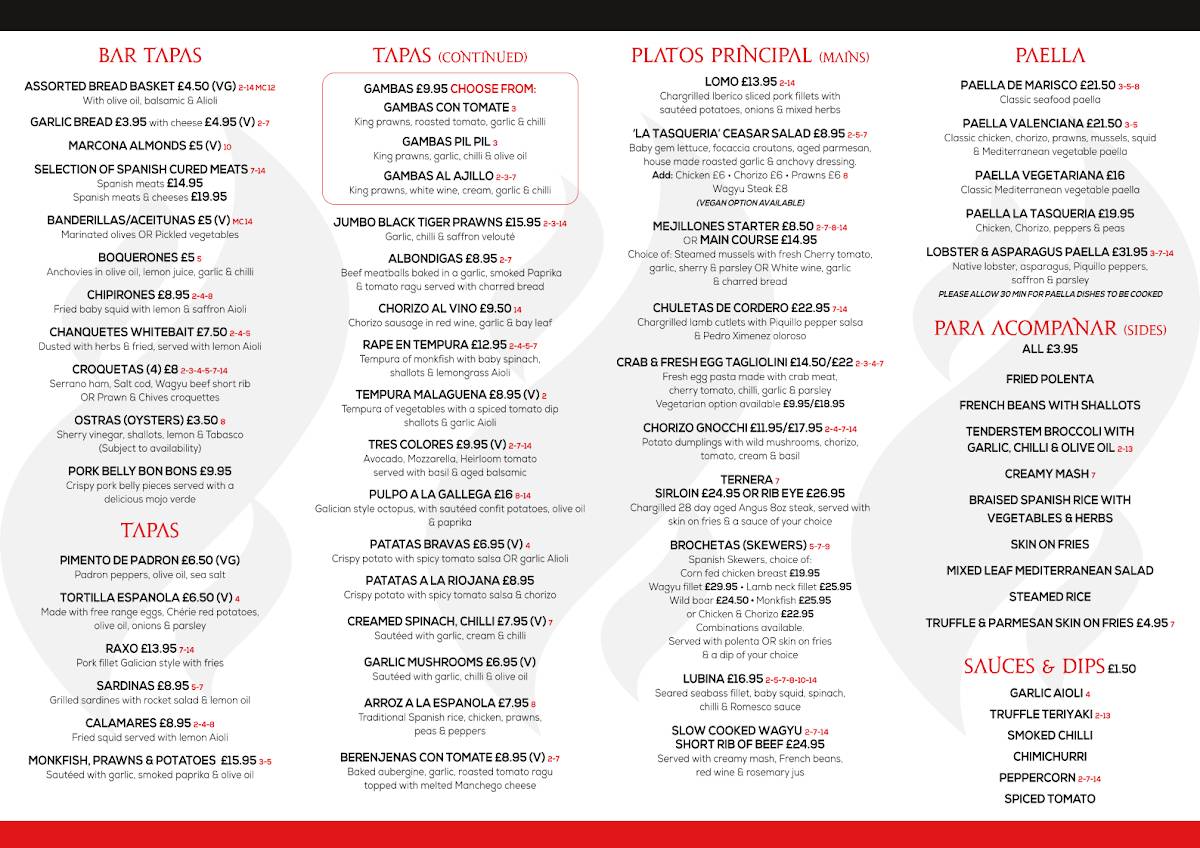 Menu at La TASQUERIA A taste of the Mediterranean restaurant, Purley ...