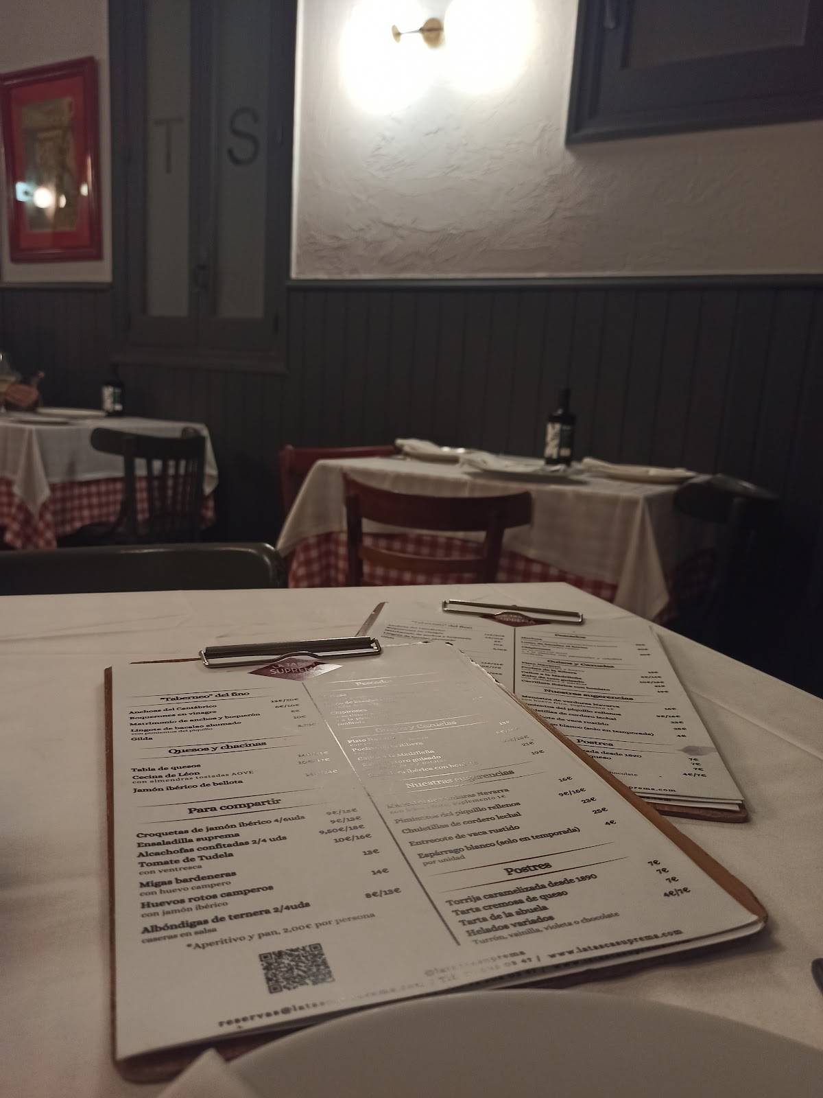 Carta del restaurante La Tasca Suprema, Madrid, C. del Argensola