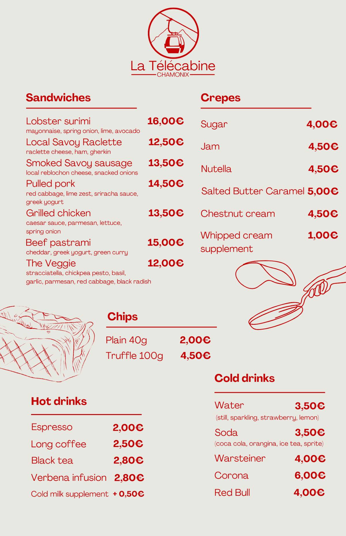 Menu au La Télécabine restaurant, Chamonix-Mont-Blanc