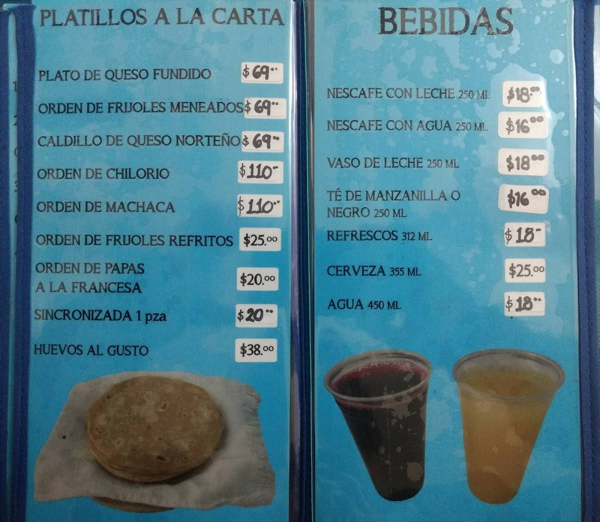 Carta del restaurante La Tonina, Ciudad del México