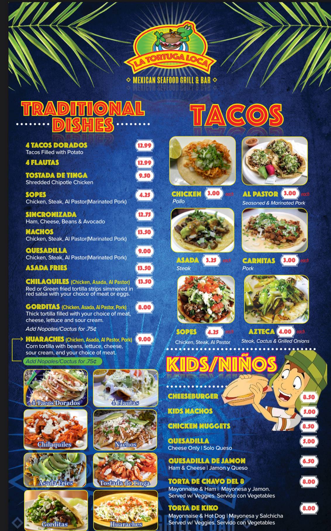 Menu at La Tortuga Loca restaurant, Wenatchee
