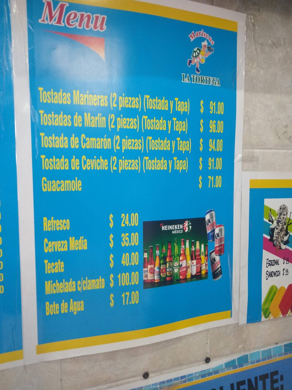 Carta del restaurante La Tortuga, Guadalupe, Independencia 233