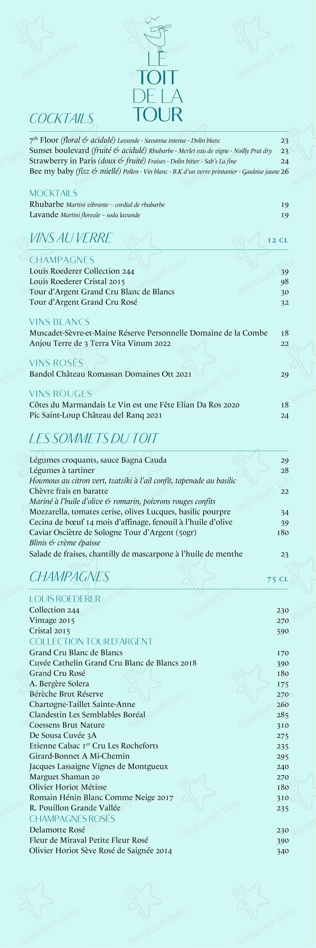 Menu at La Tour d'Argent restaurant, Paris, 15 Quai de la Tournelle