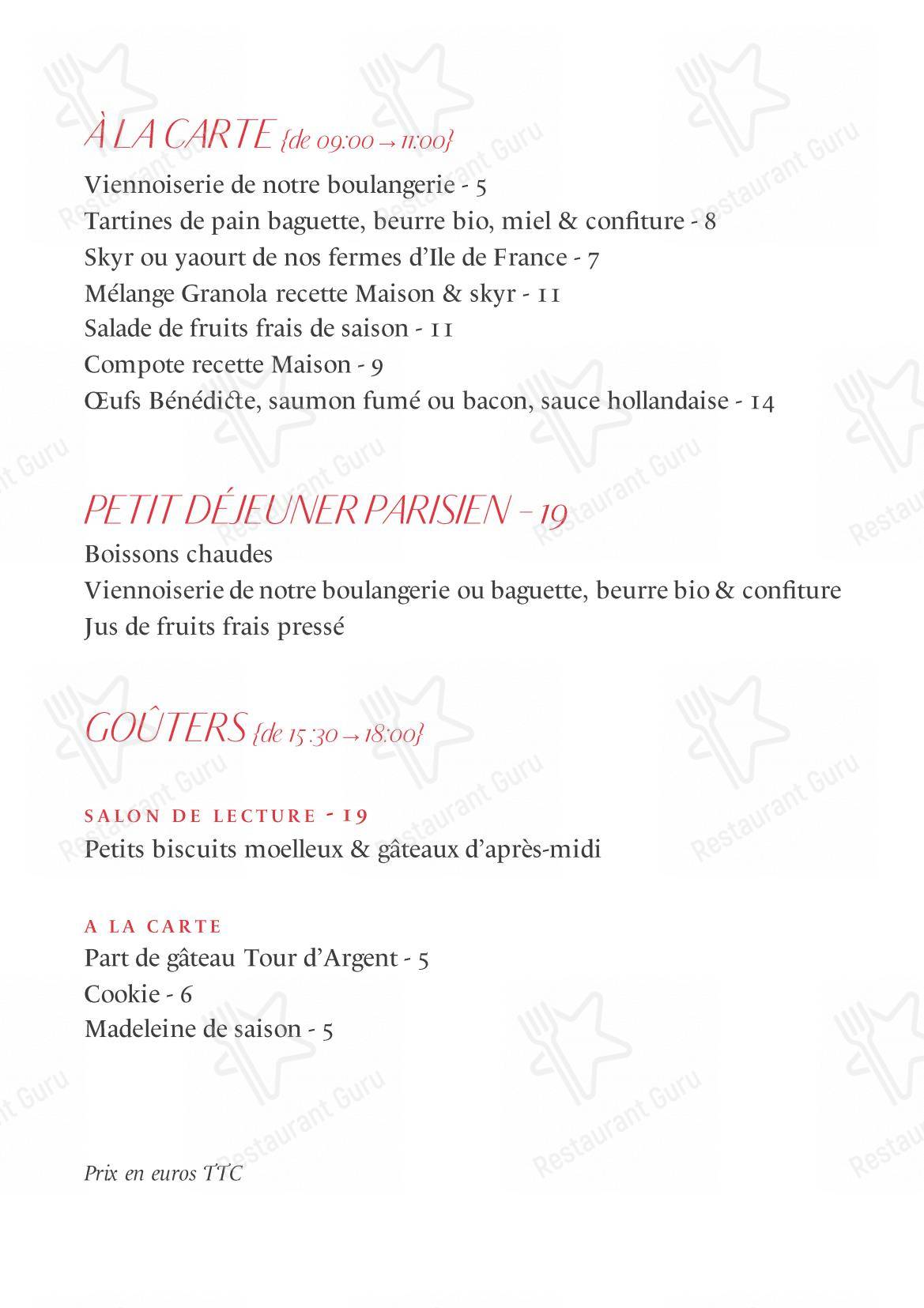 Menu at La Tour d'Argent restaurant, Paris, 15 Quai de la Tournelle