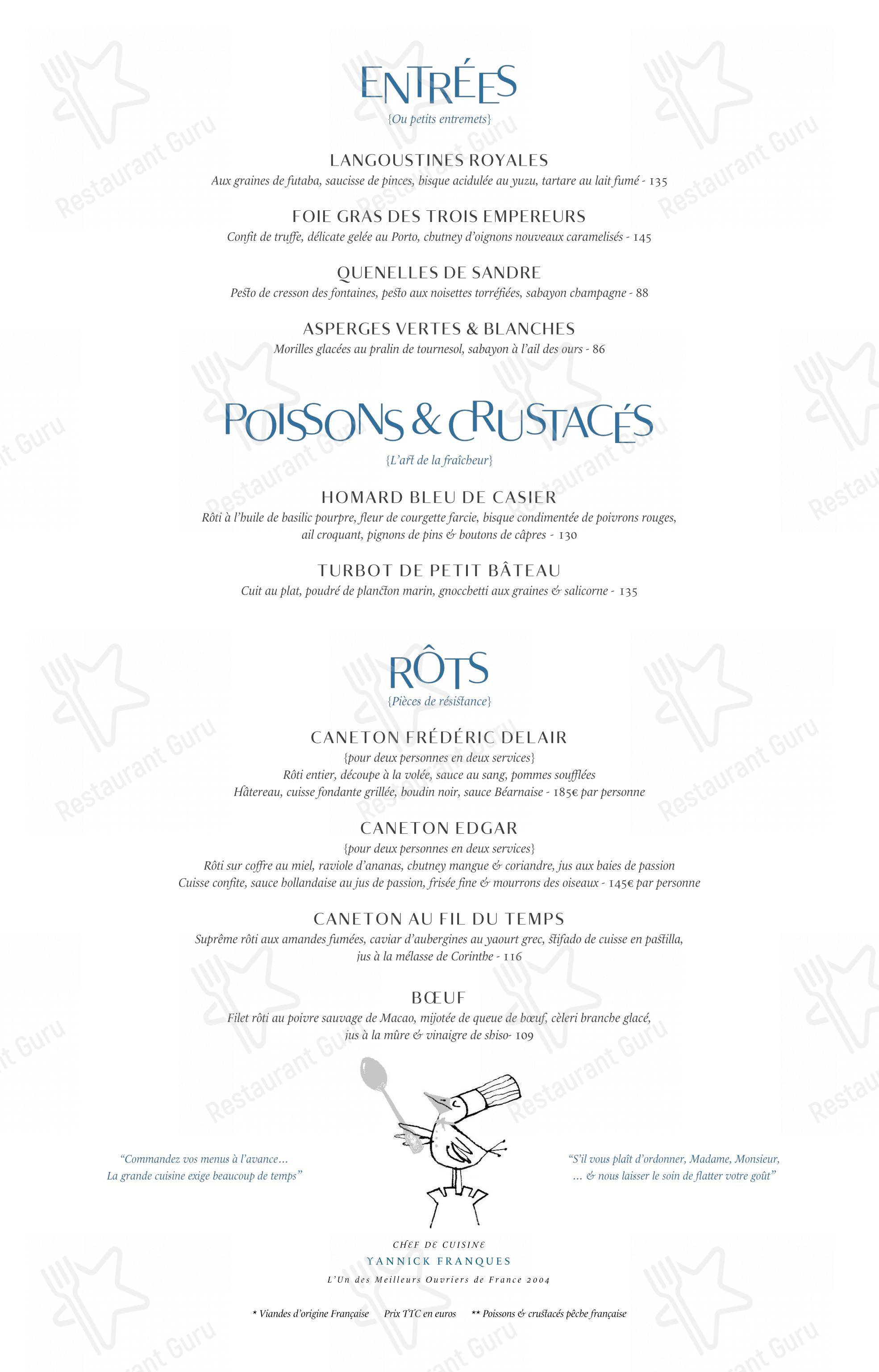 Menu at La Tour d'Argent restaurant, Paris, 15 Quai de la Tournelle