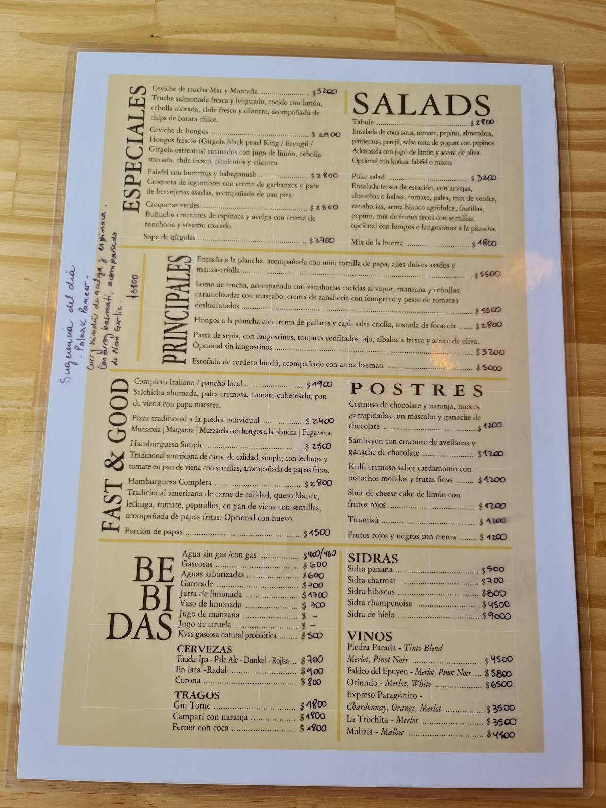 Carta del restaurante Sidra Laberinto Patagonia, El Hoyo