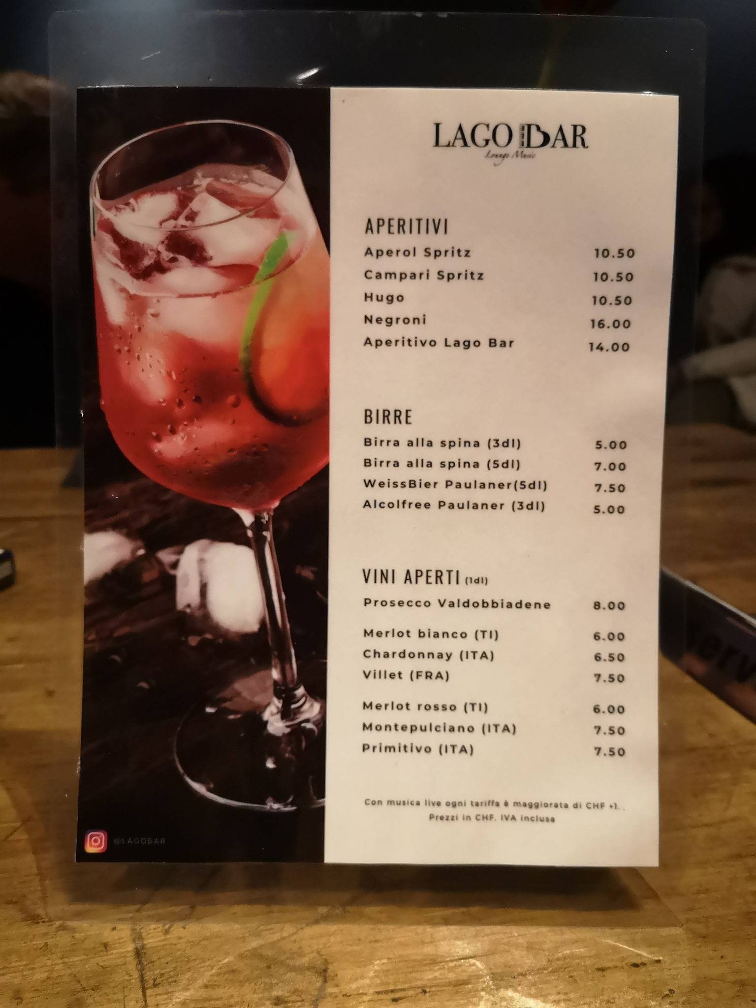 Menu da Lago Bar, Ascona, Piazza Giuseppe Motta 7