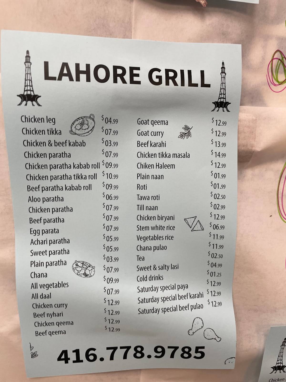 Menu at Lahore Grill & Fast Food Halal Restaurant, Toronto, Gerrard St E