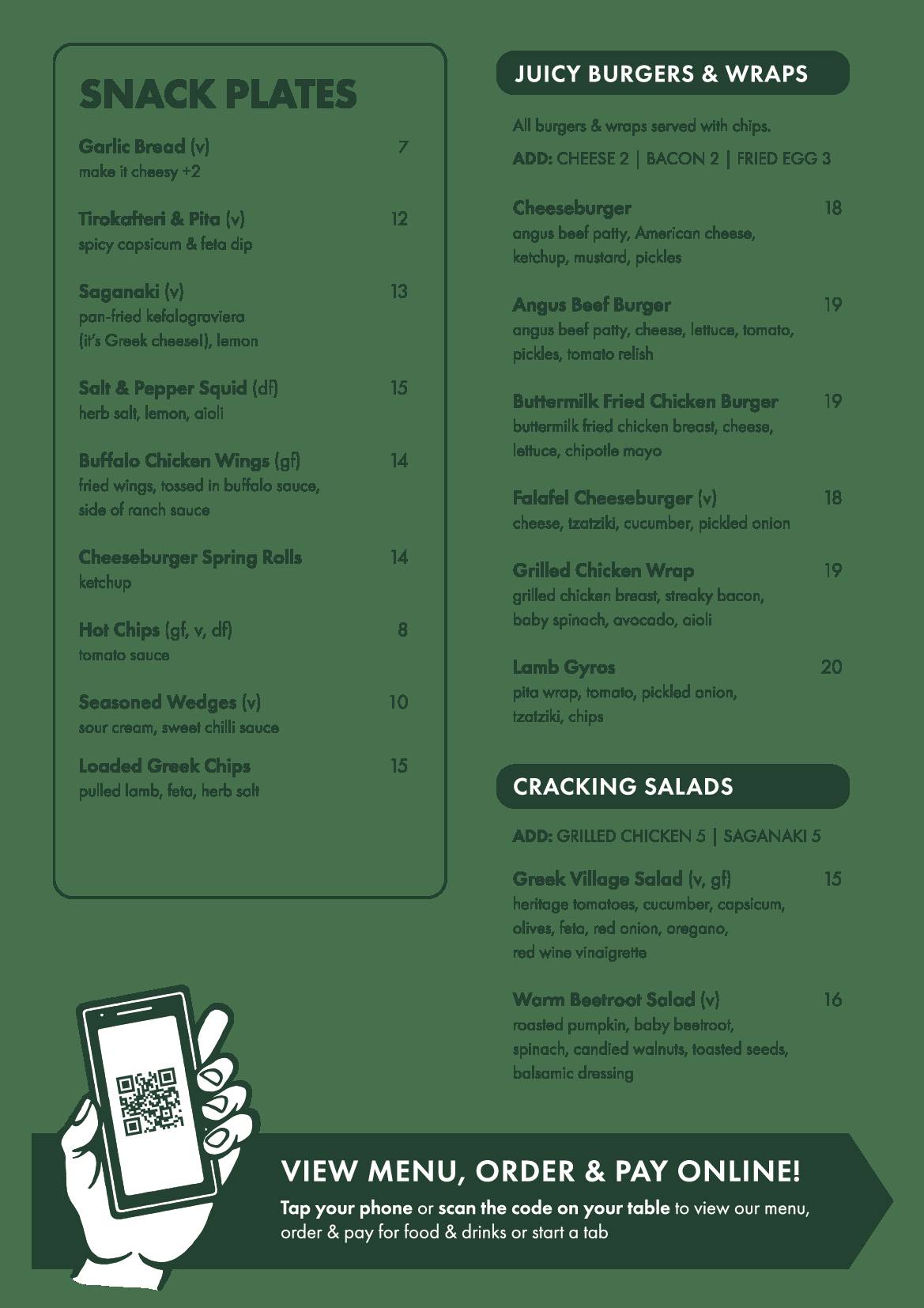 Menu at Lakes Hotel pub & bar, Rosebery
