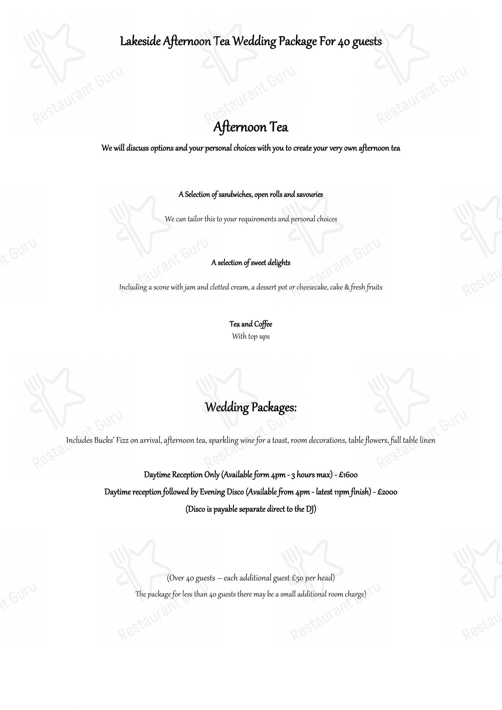 Menu at Lakeside Bistro cafe, Overseal
