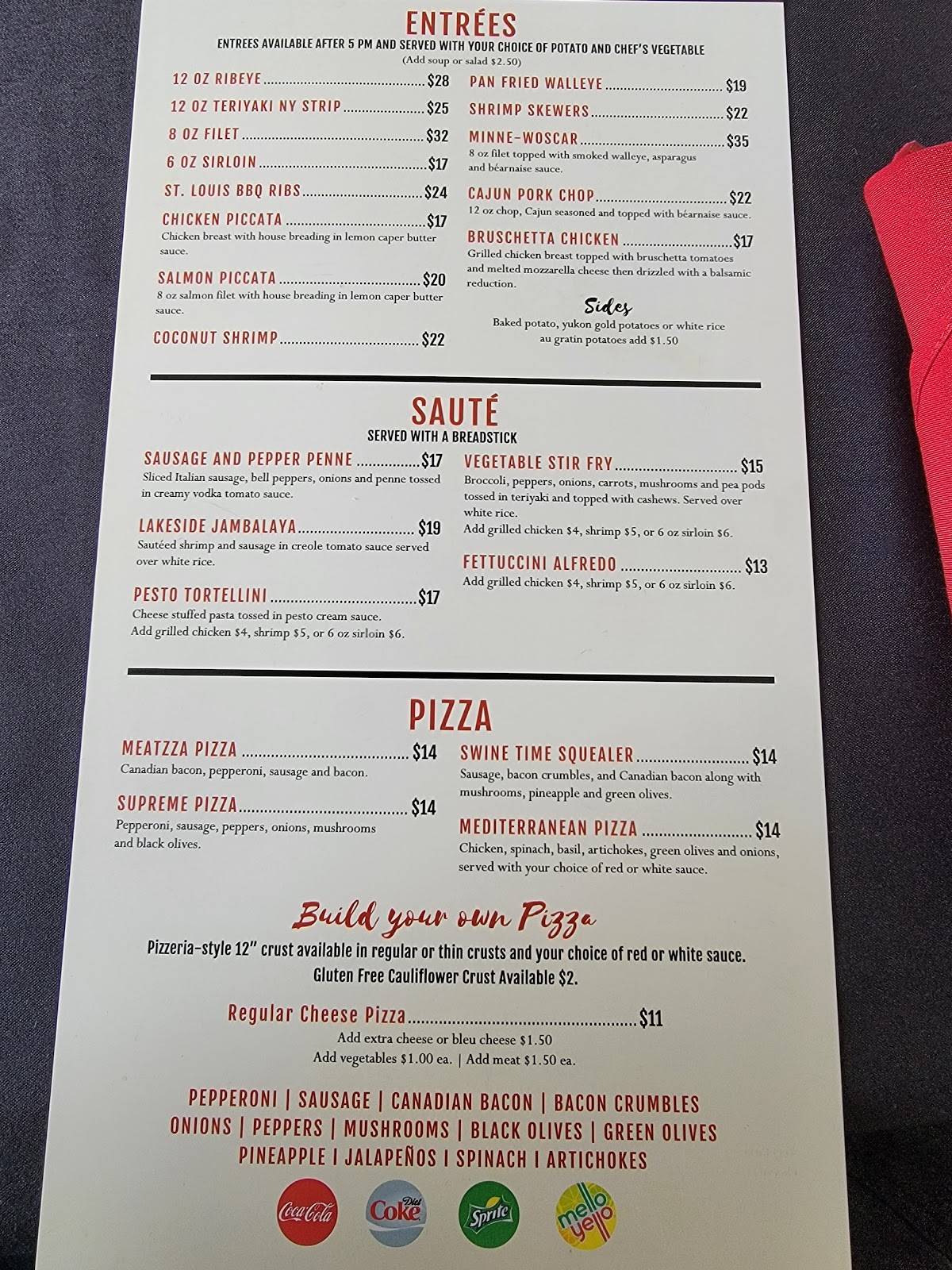 Menu at Lakeside restaurant, Glenwood