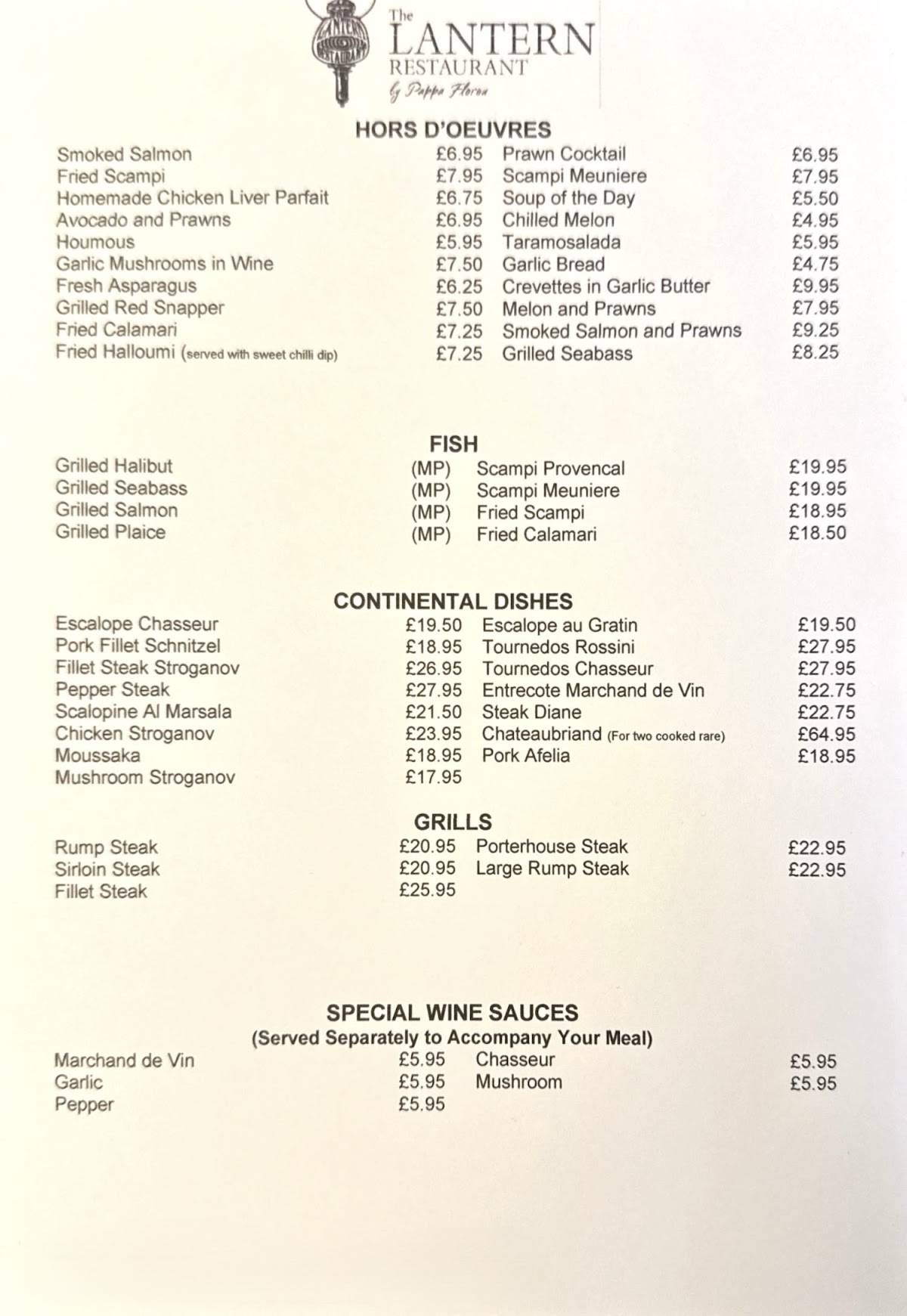 Menu at Lantern restaurant, Hull