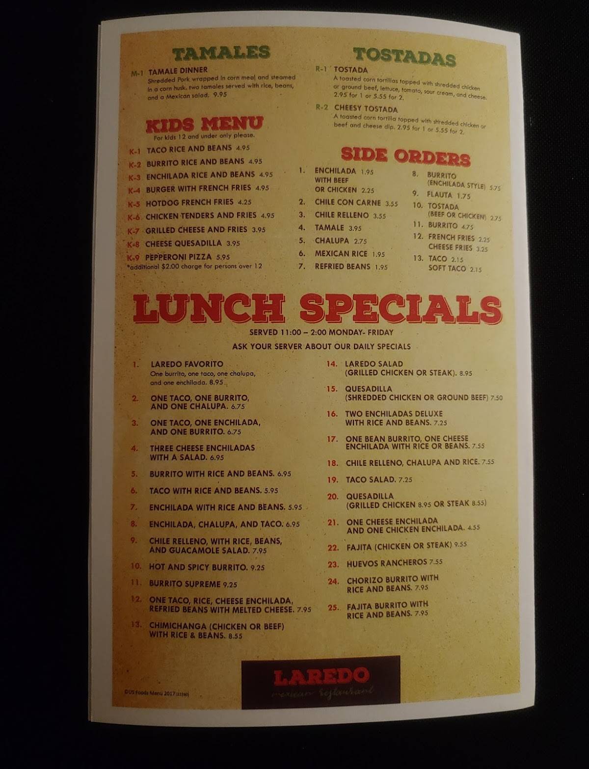 Menu at Laredo Mexican Restaurant, Lake Butler