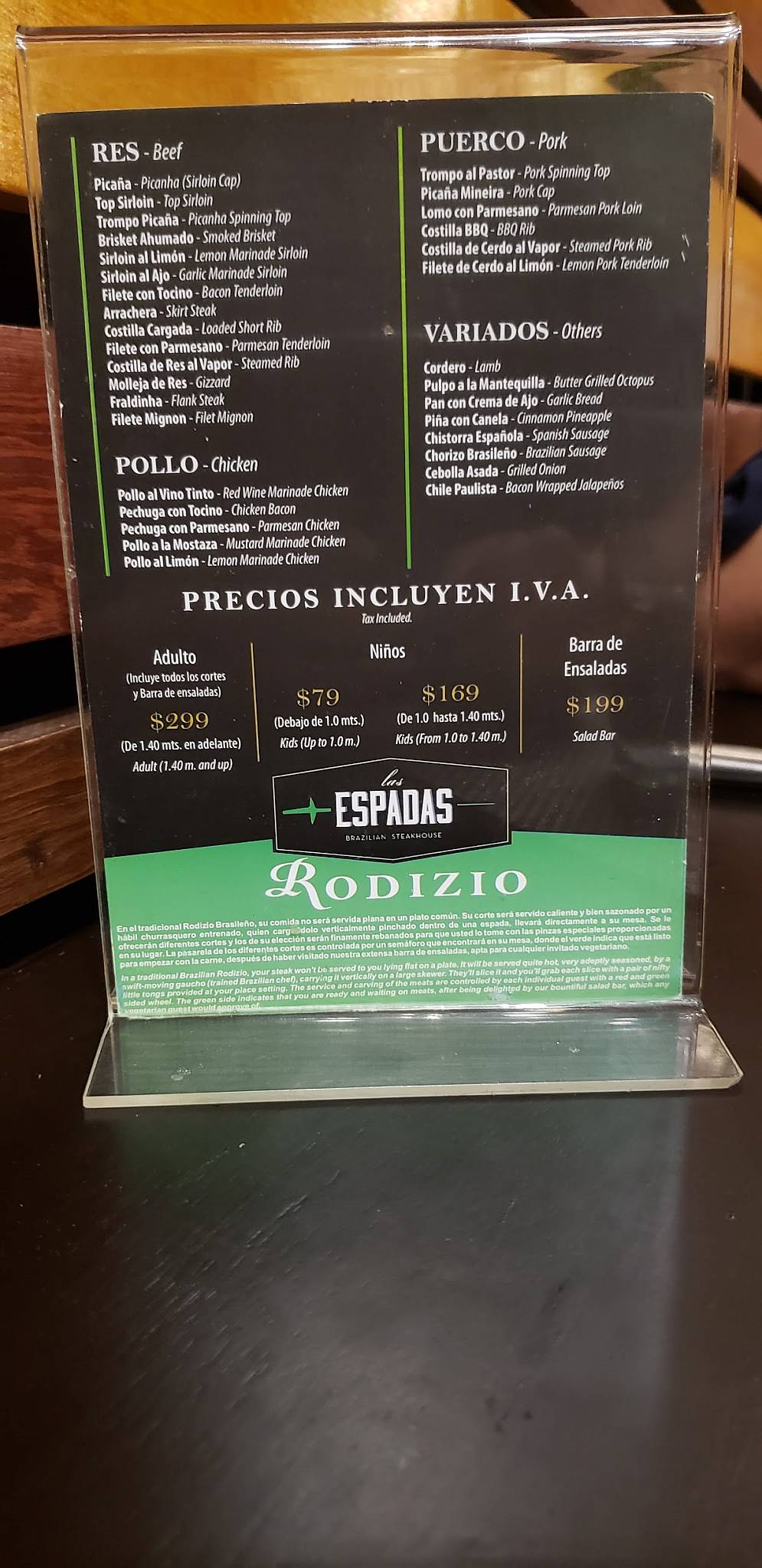 Carta de Las Espadas - Brazilian Steakhouse, Hermosillo