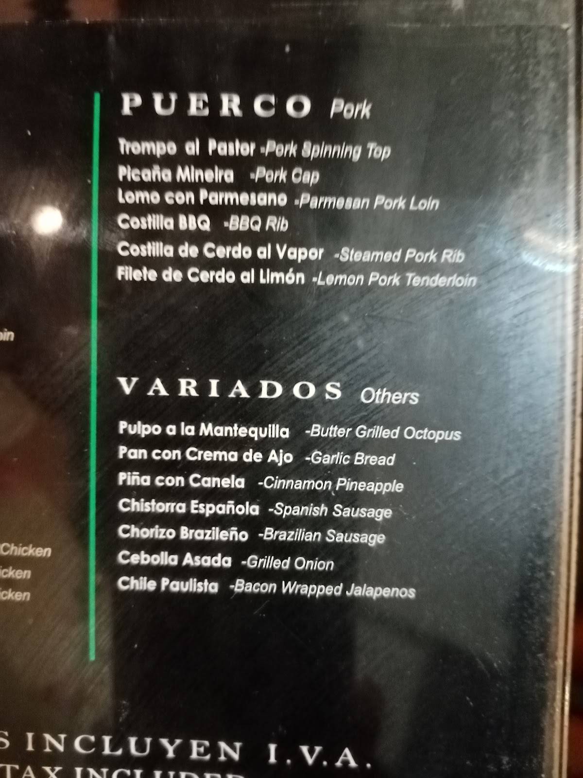 Menu at Las Espadas - Brazilian Steakhouse, Hermosillo