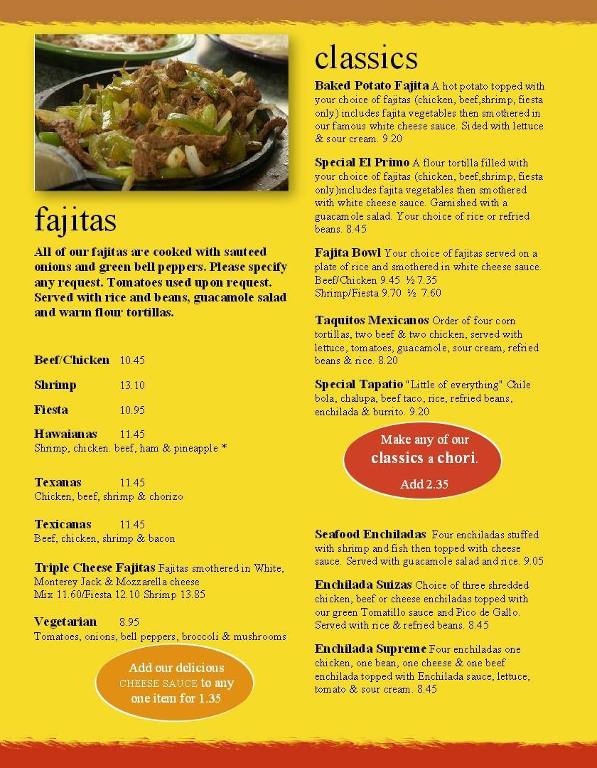 Menu at Las Lomas Restaurante Mexicano, Dyersburg