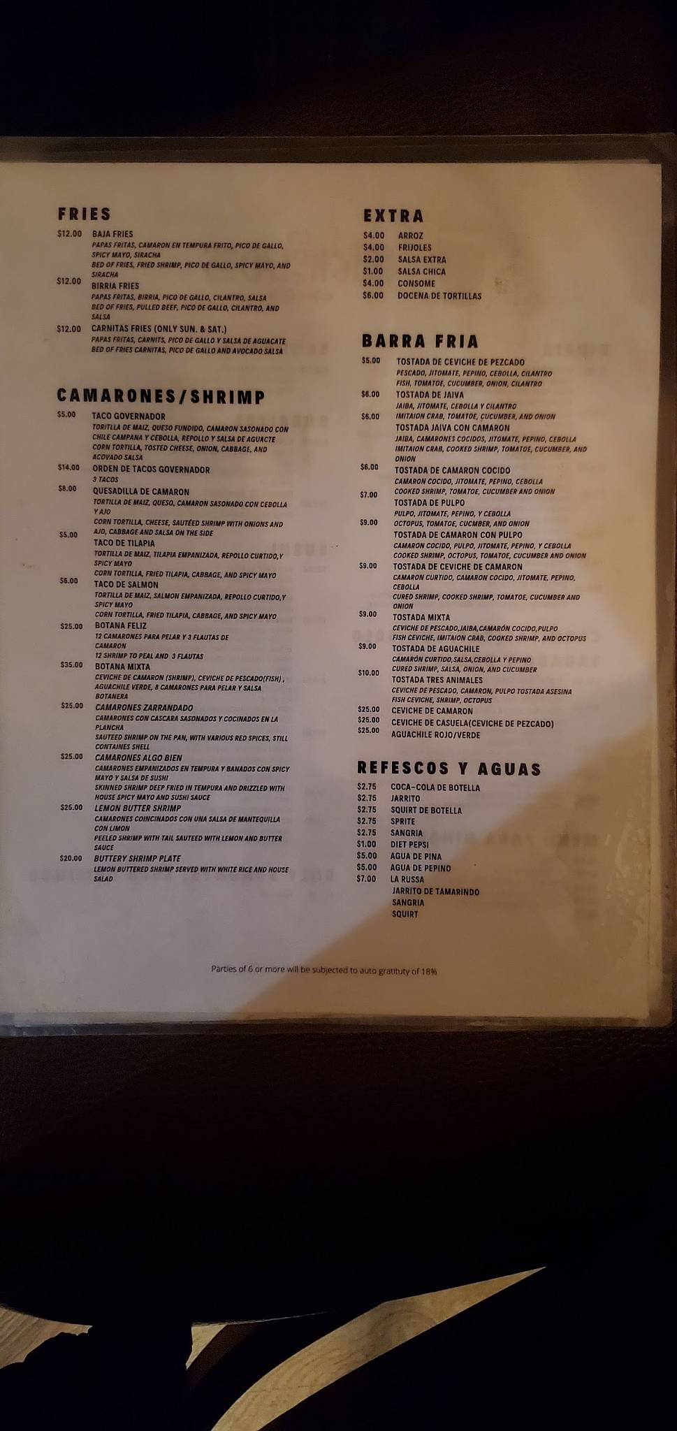 Menu at Las Micheladas Bar & Grill, Hollister