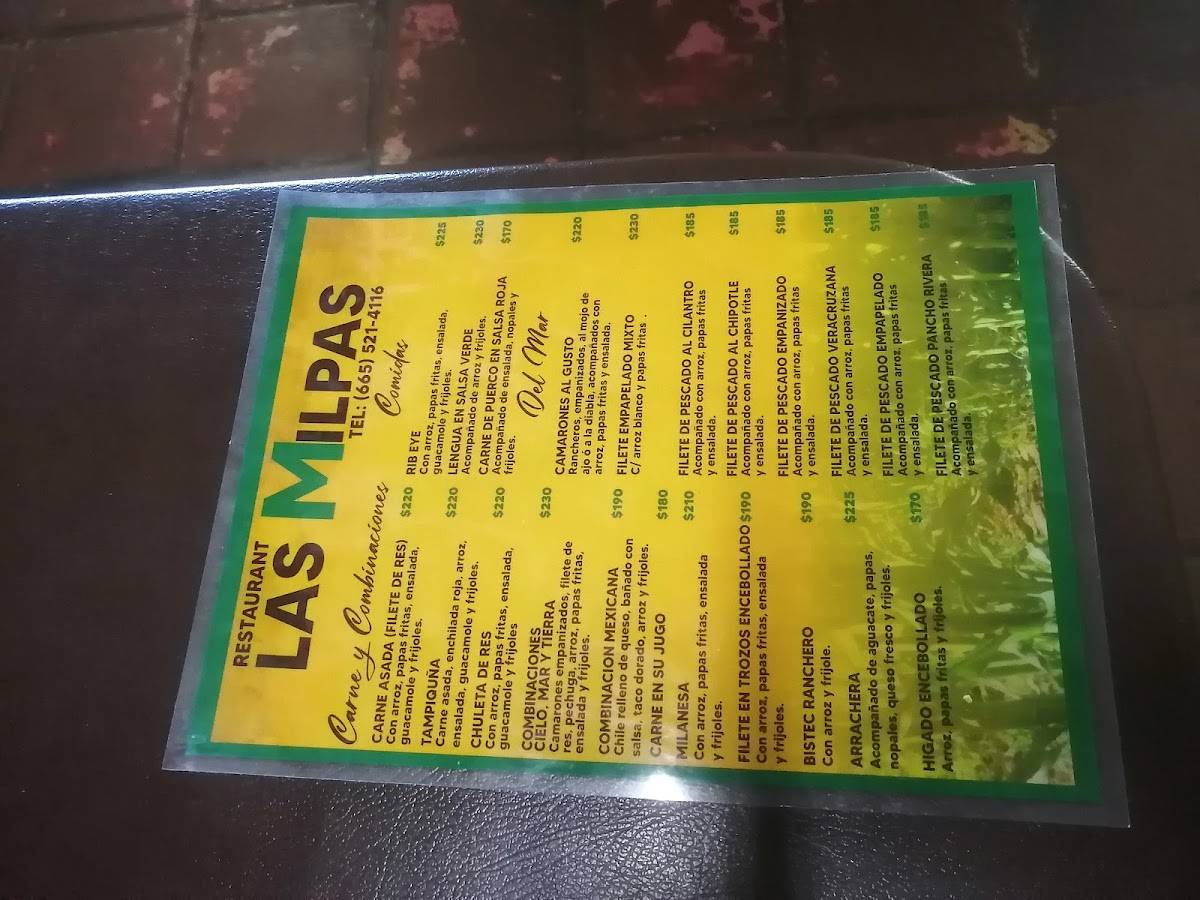Carta del restaurante Las Milpas, Tecate, México 2 10