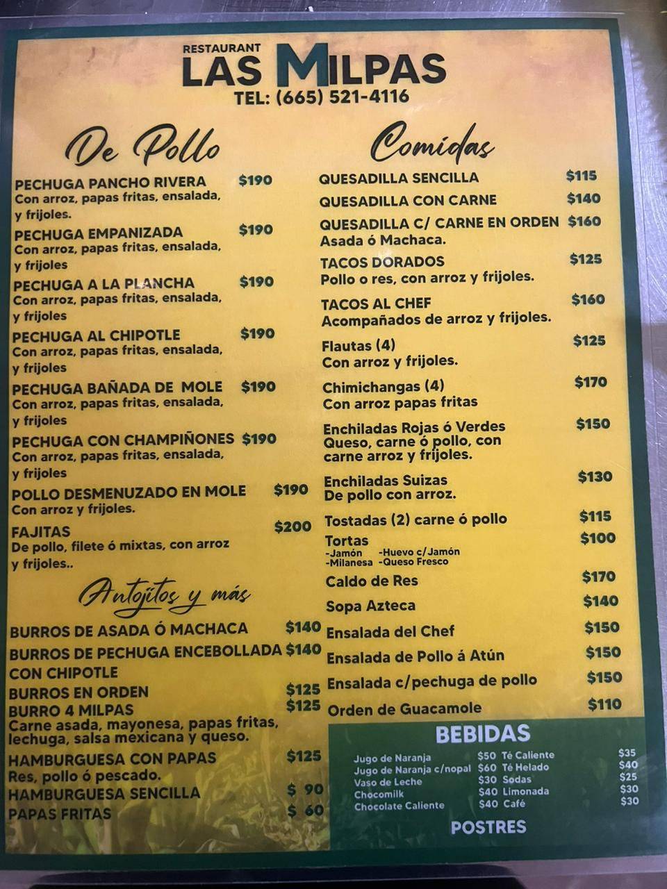 Menu at Las Milpas De Romero restaurant, Tecate, México 2 10