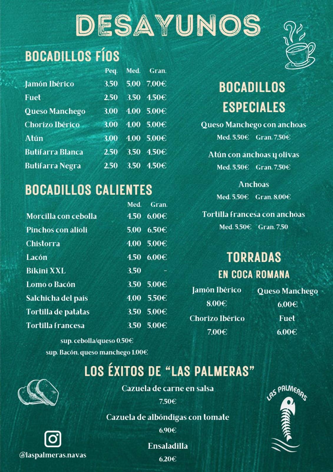 Carta del pub y bar Las Palmeras - Navas, Barcelona