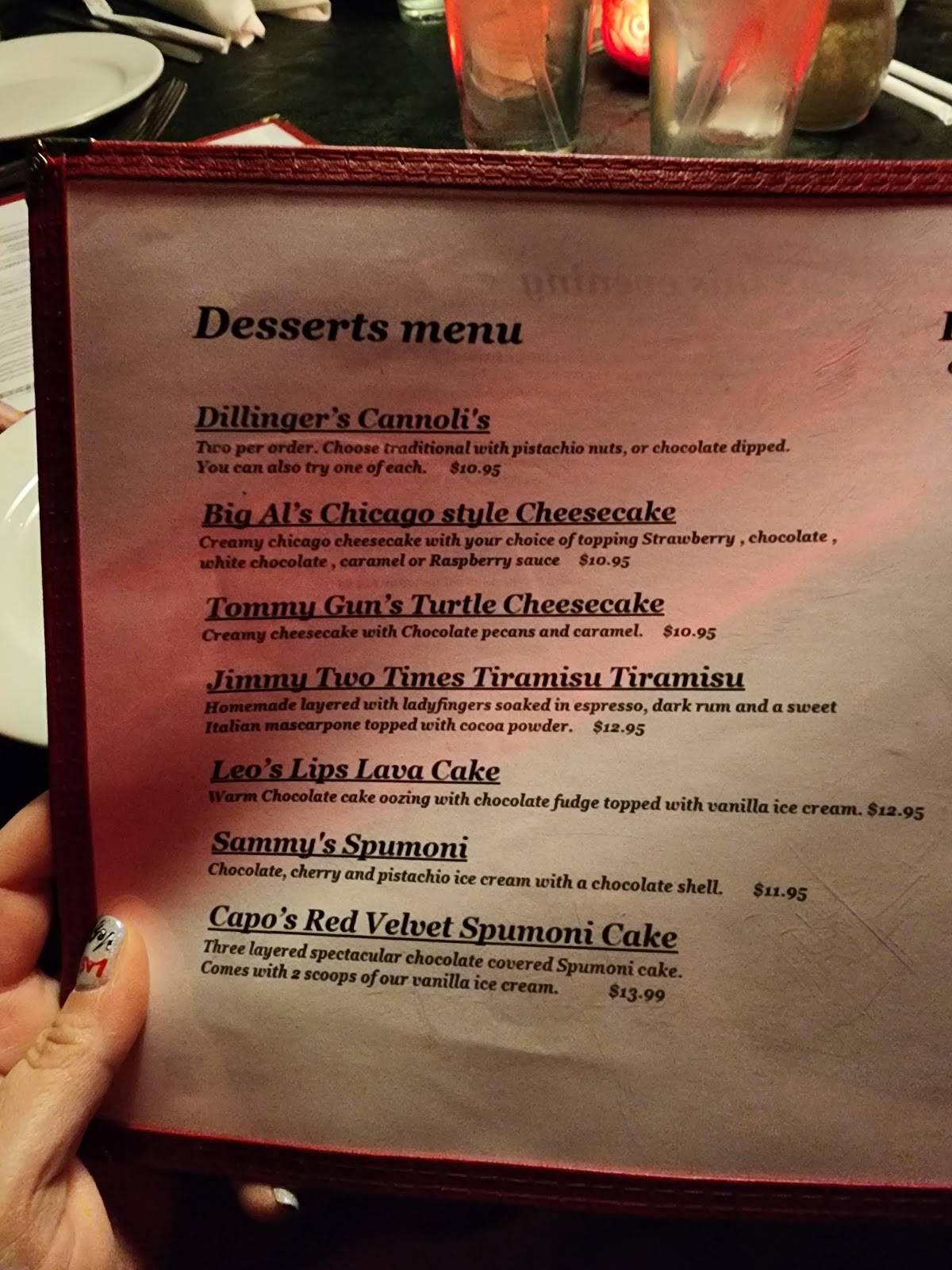 Menu at Capo's Restaurant and Speakeasy, Las Vegas