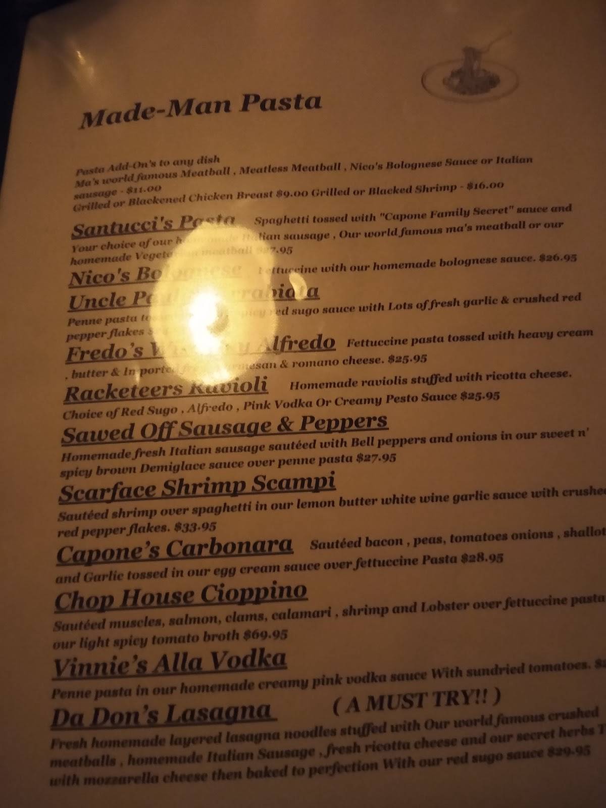 Menu at Capo's Restaurant and Speakeasy, Las Vegas