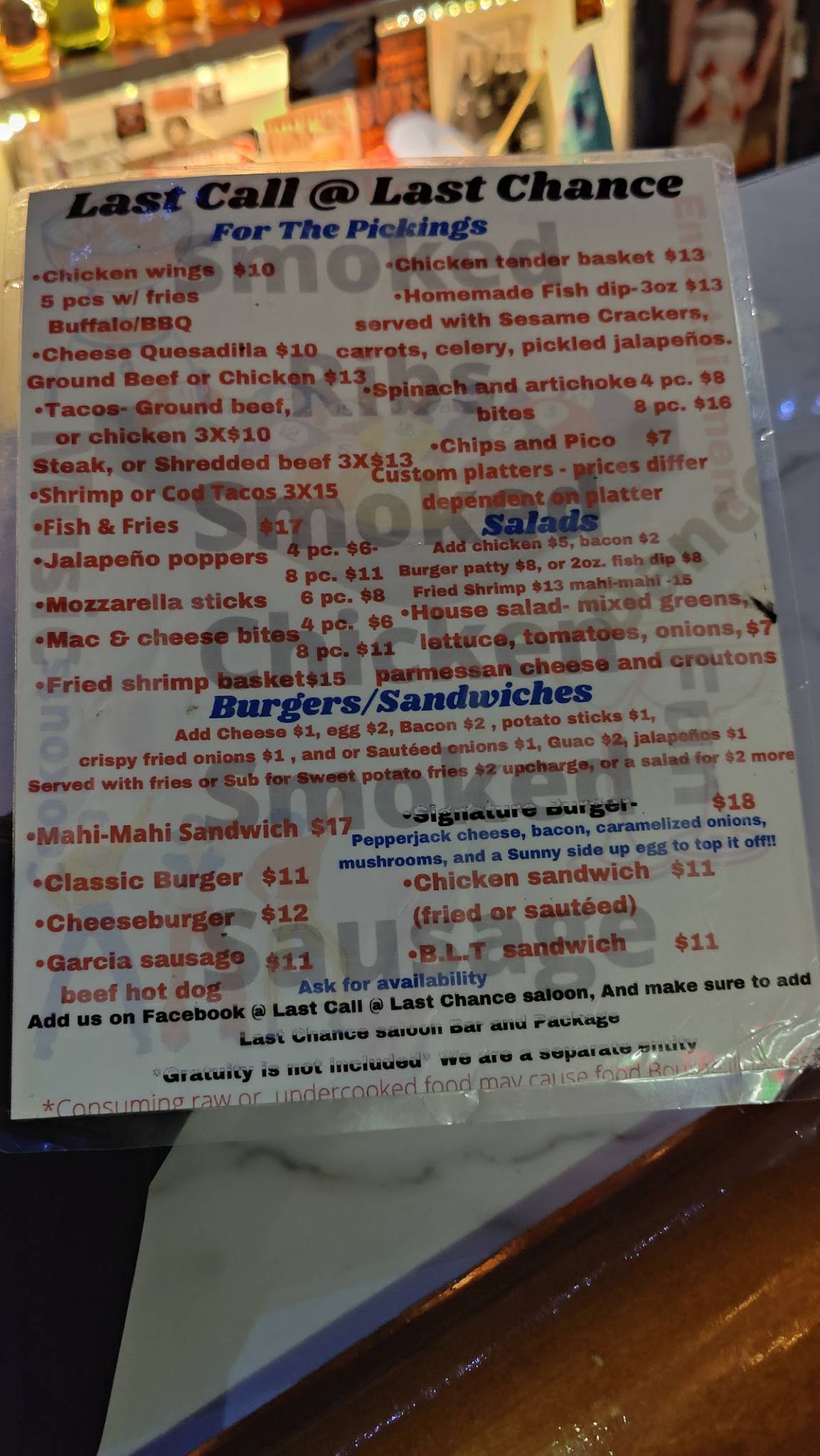 Menu at Last Chance Bar & Package, Florida City