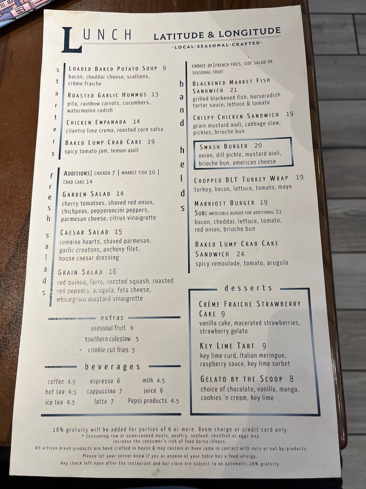 Menu at Latitude & Longitude restaurant, Orlando, World Center Dr