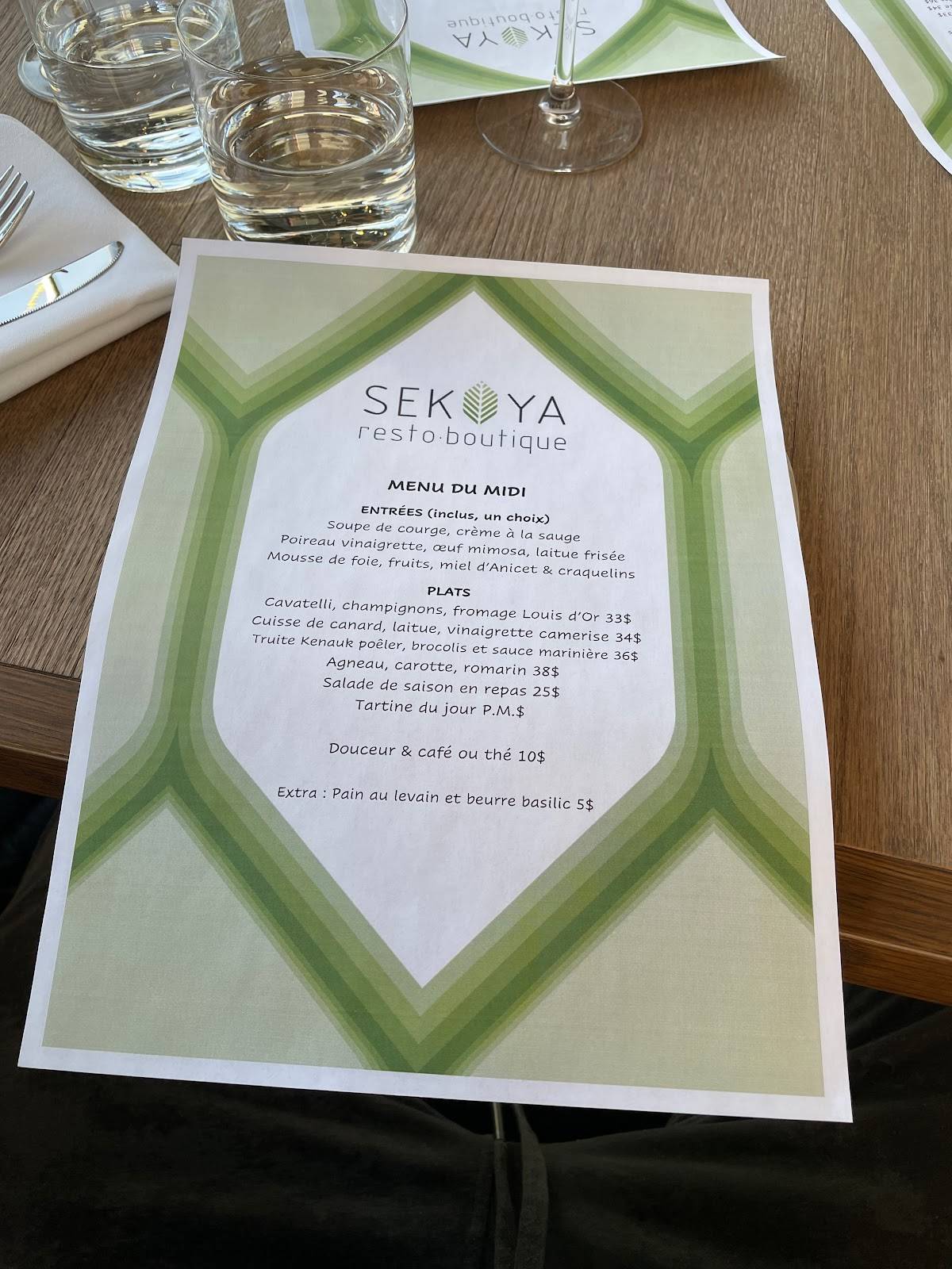 Menu au Restaurant Sekoya, Laval