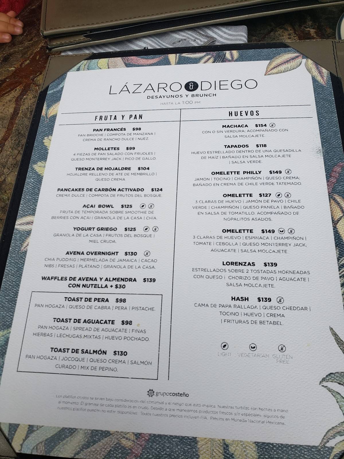 Carta del restaurante Lázaro y Diego, San Pedro Garza García