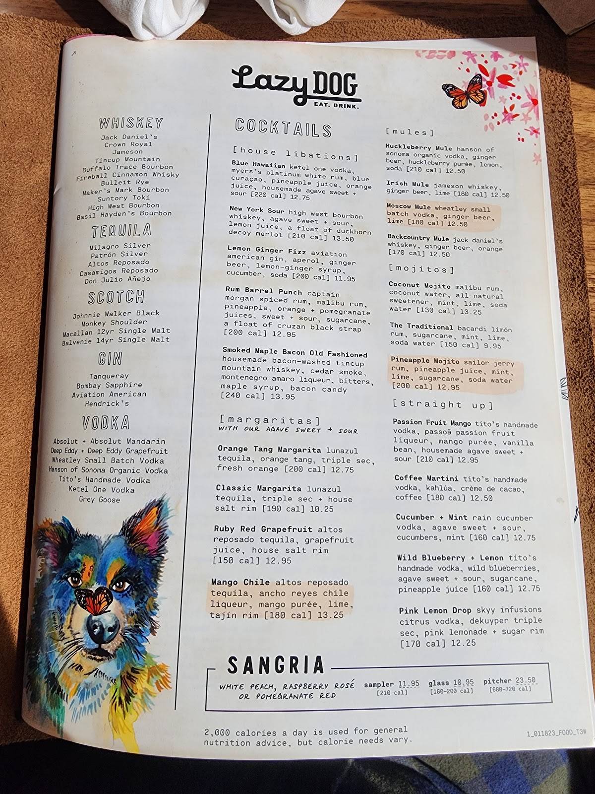 Menu at Lazy Dog Restaurant & Bar, Oak Brook