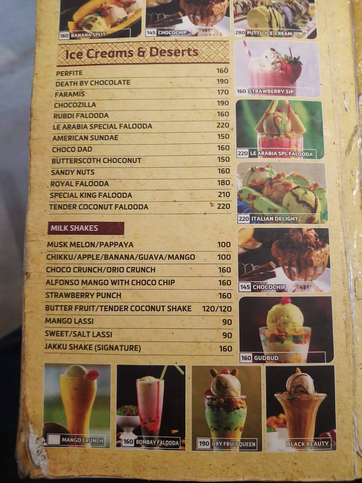 Menu at Le Arabia Restaurant, Kazhakkoottam, Enjakkal Bypass Road