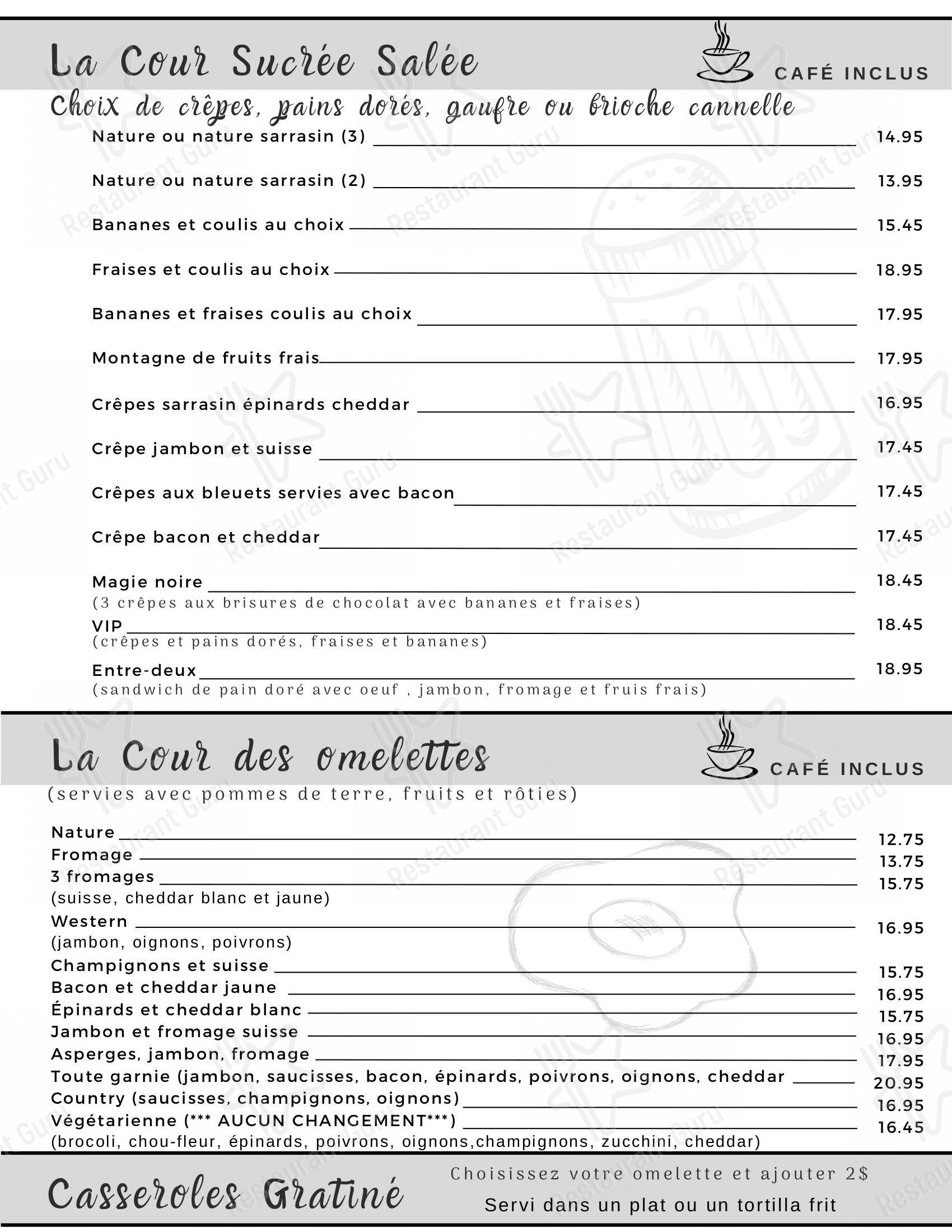 Menu au Le Café Des Cours, Repentigny