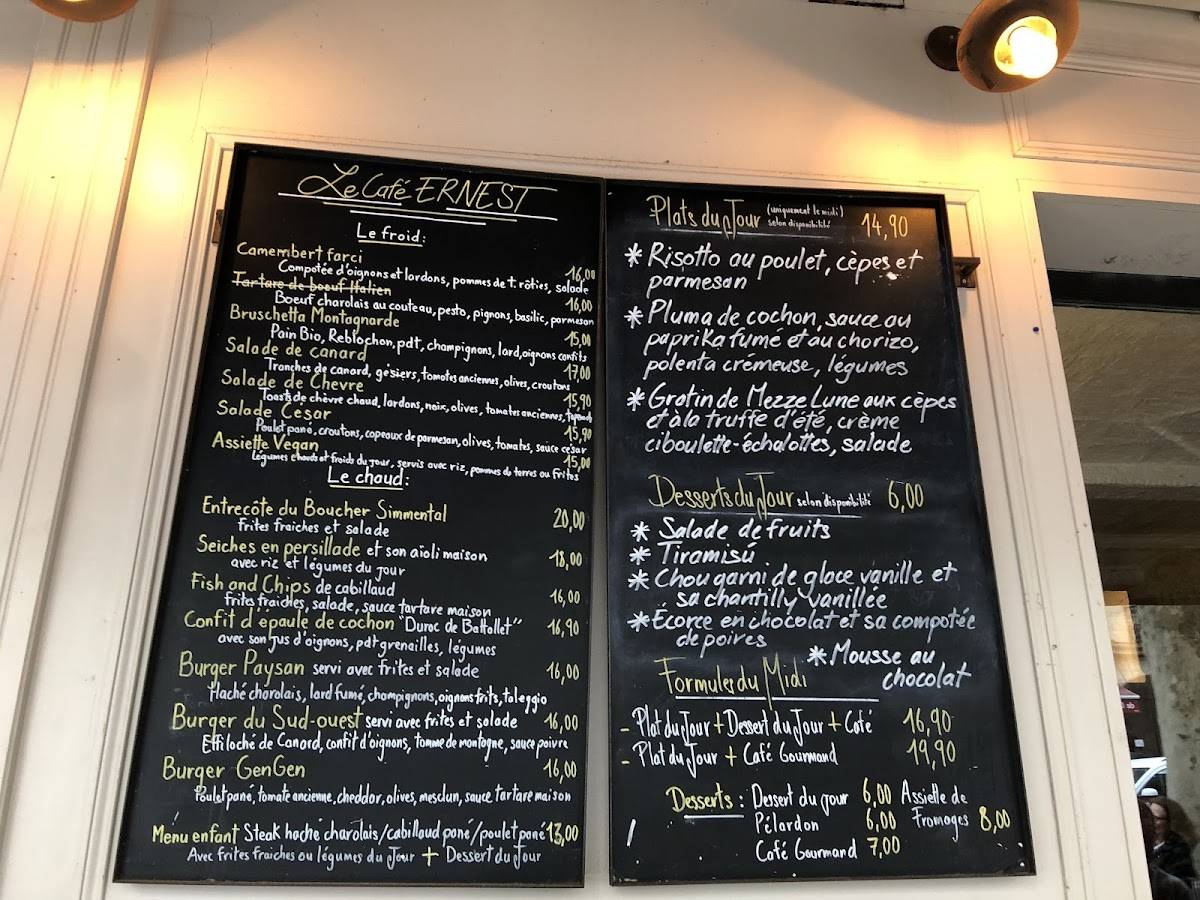 Menu at Le Café Ernest, Uzès