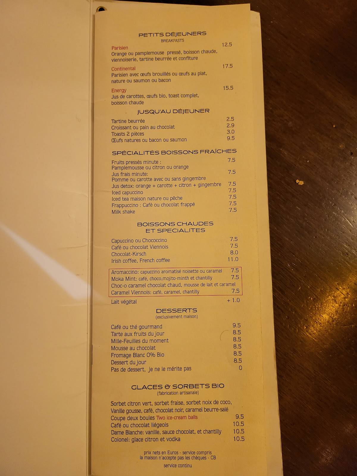 Menu au Le Courcelles restaurant, Paris, 94 Bd de Courcelles