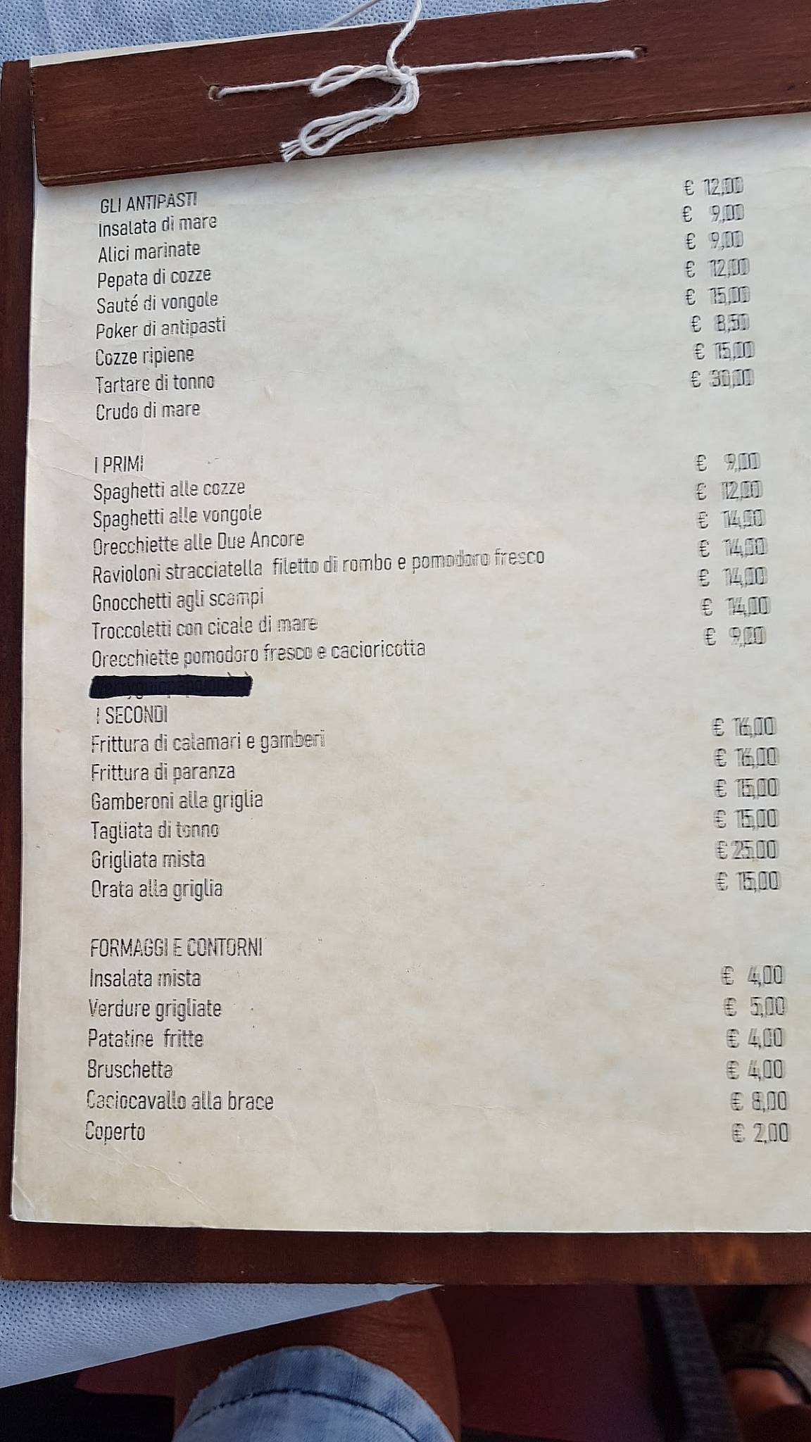 Menu at Le Due Ancore restaurant, Foce Varano, Via La Spezia