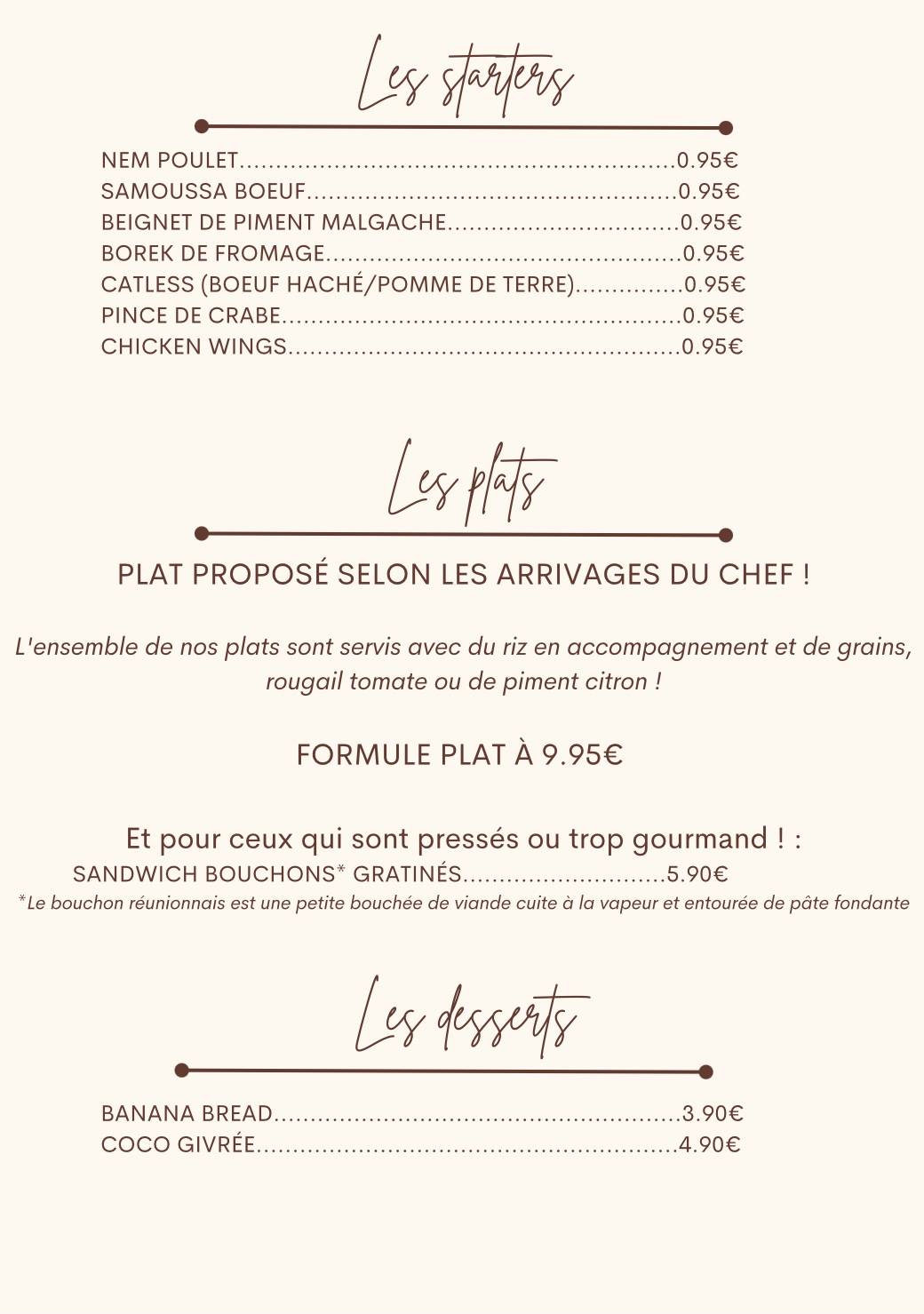 Menu au Le Flamboyant restaurant, Langon