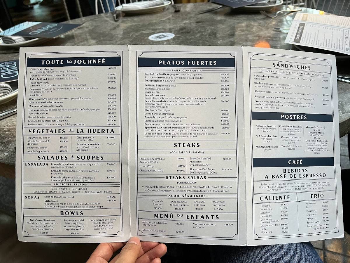 Carta del restaurante Le Grand Bogotá, Bogotá