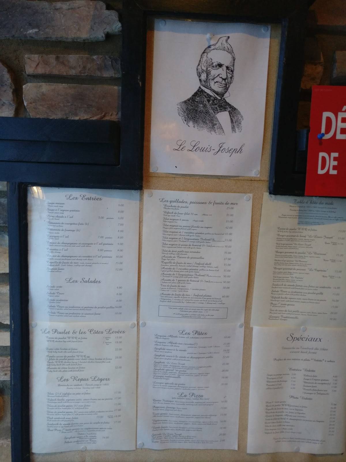 Menu au Le Louis-Joseph restaurant, Papineauville