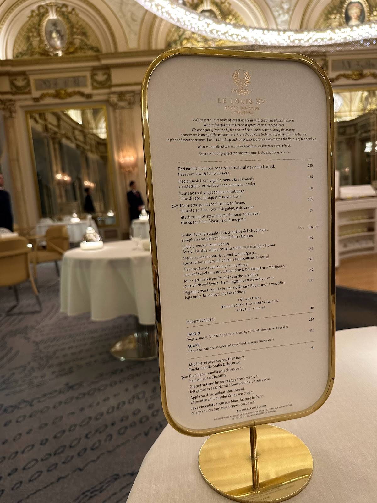 Menu au Le Louis XV - Alain Ducasse à l'Hôtel de Paris restaurant ...