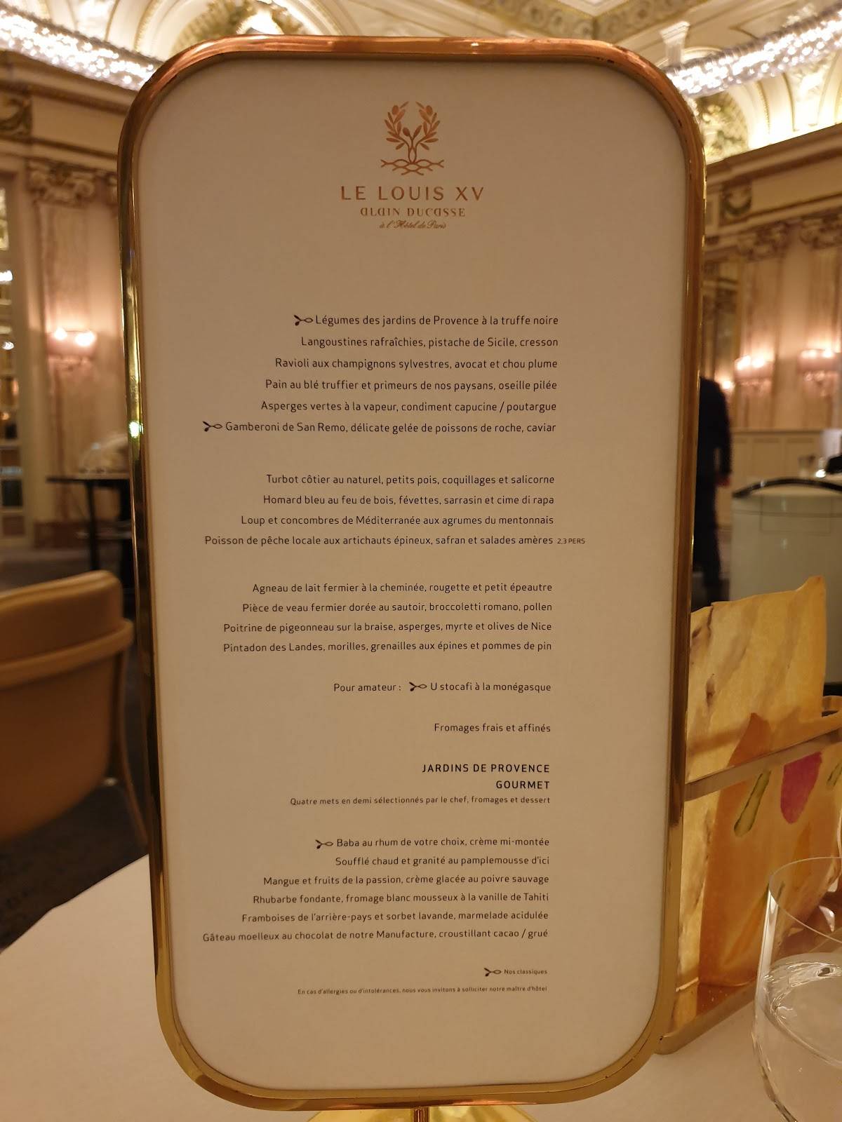 Menu au Le Louis XV - Alain Ducasse à l'Hôtel de Paris restaurant ...
