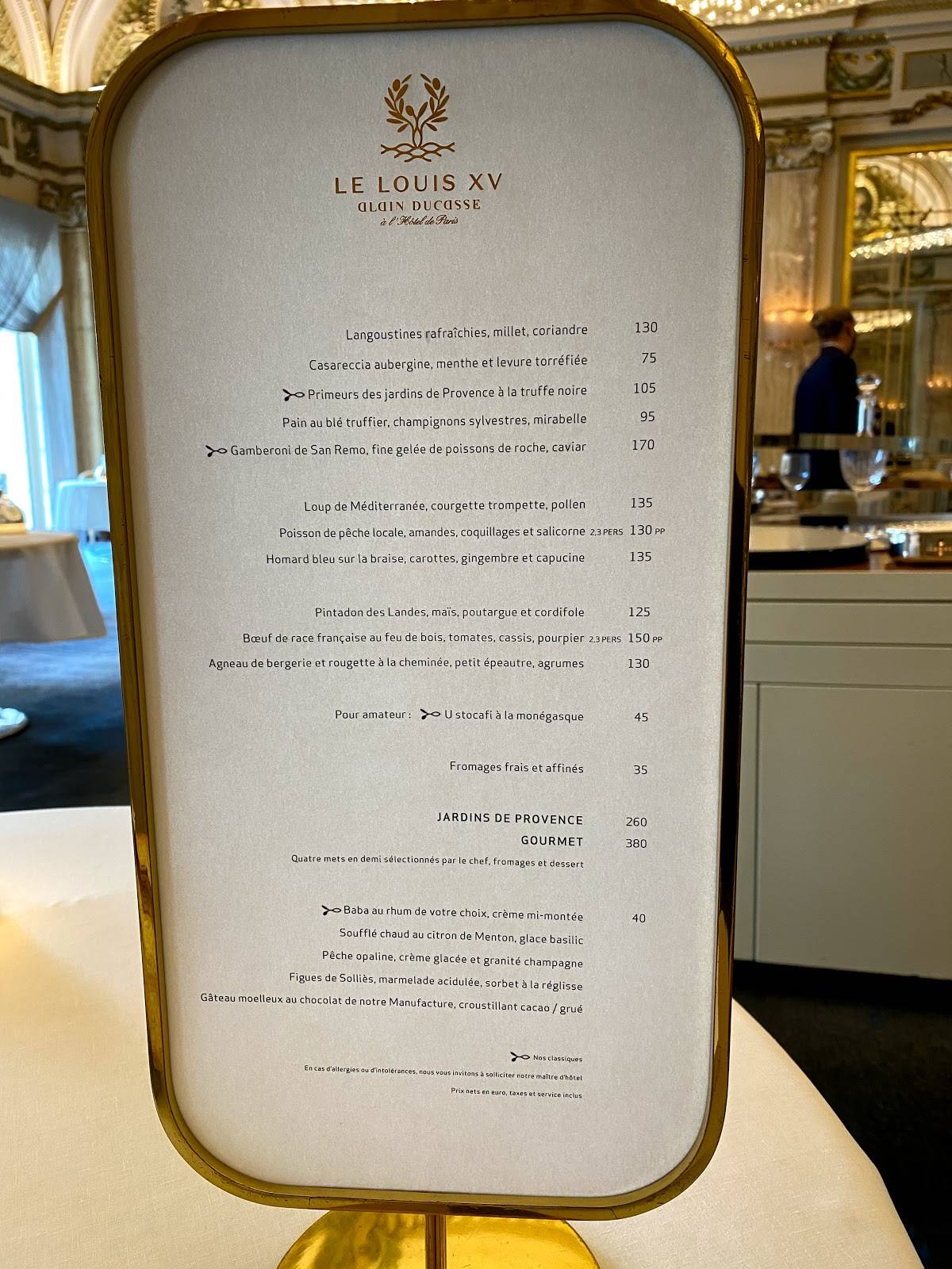 Menu au Le Louis XV - Alain Ducasse à l'Hôtel de Paris restaurant ...