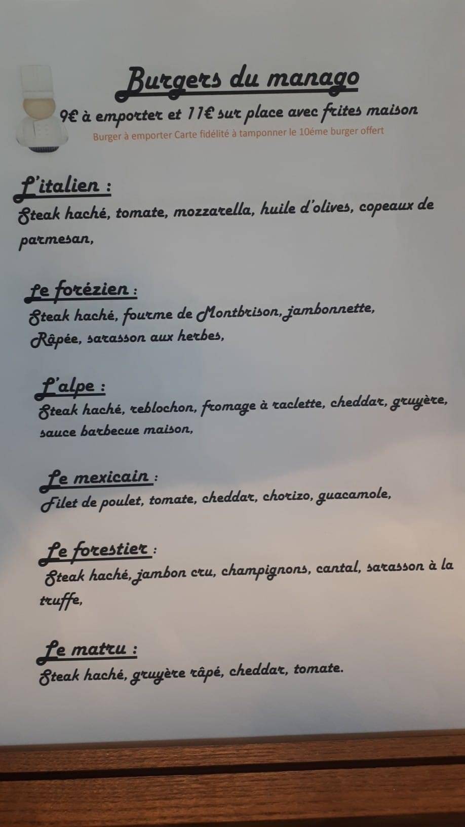 Menu at Le Manago restaurant, Monistrol-sur-Loire, Chem. des Moletons