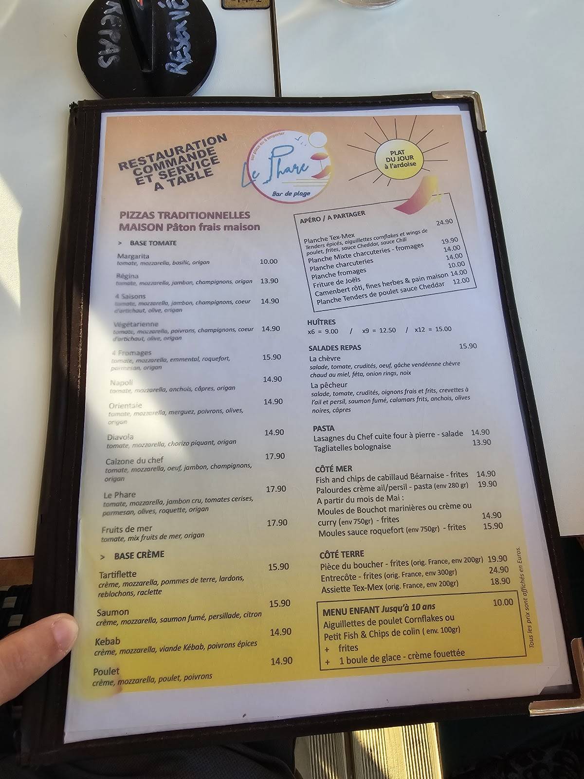 Carta del restaurante Le Phare Saint Jean del Monts, Saint-Jean-de-Monts