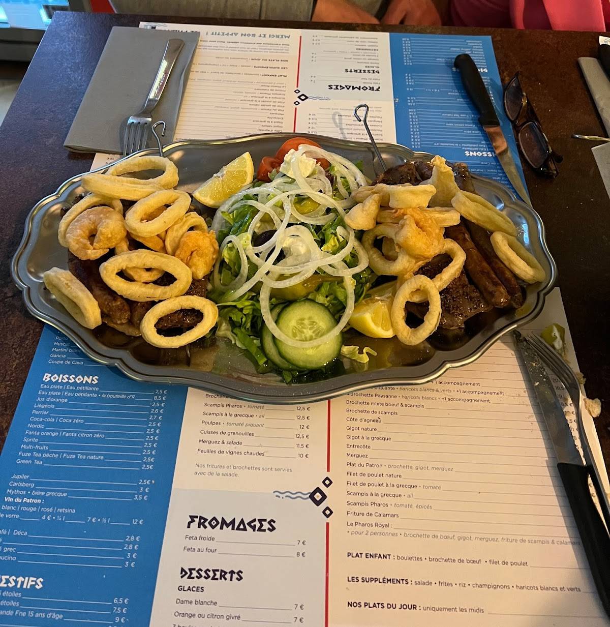 Menu au Le Pharos restaurant, Liège, Rue de Tilleur 6
