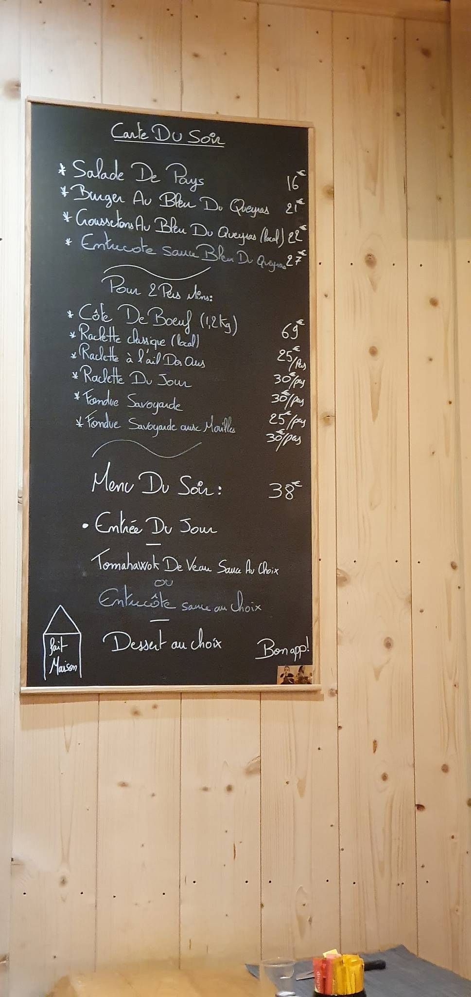Carta del restaurante Le Planté del Batôn, Vars