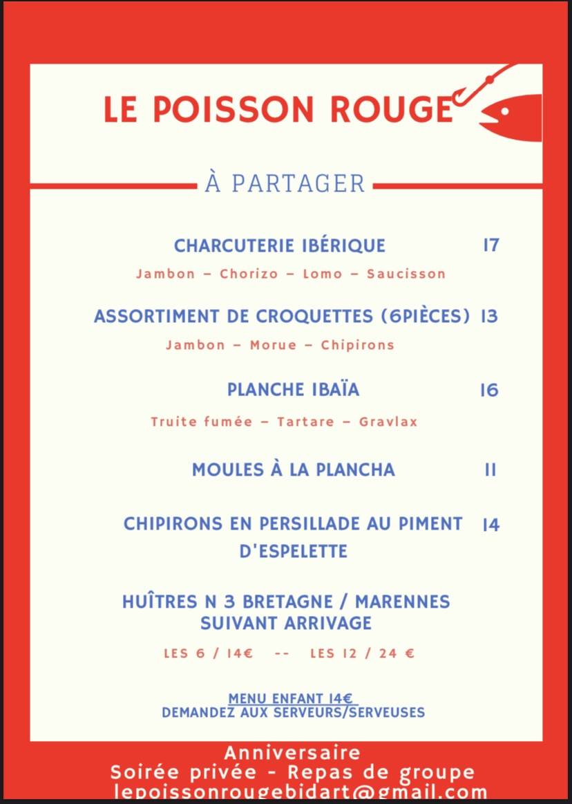 Menu au Le Poisson Rouge Bidart restaurant, Bidart