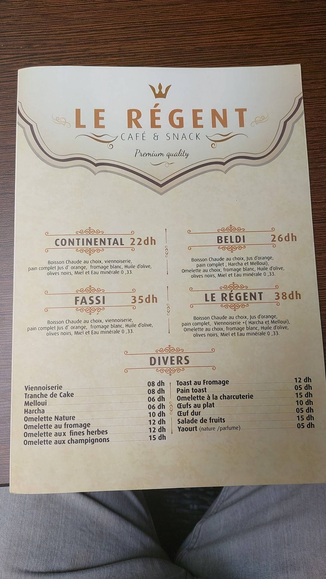 Menu at Le Regent pub & bar, Casablanca