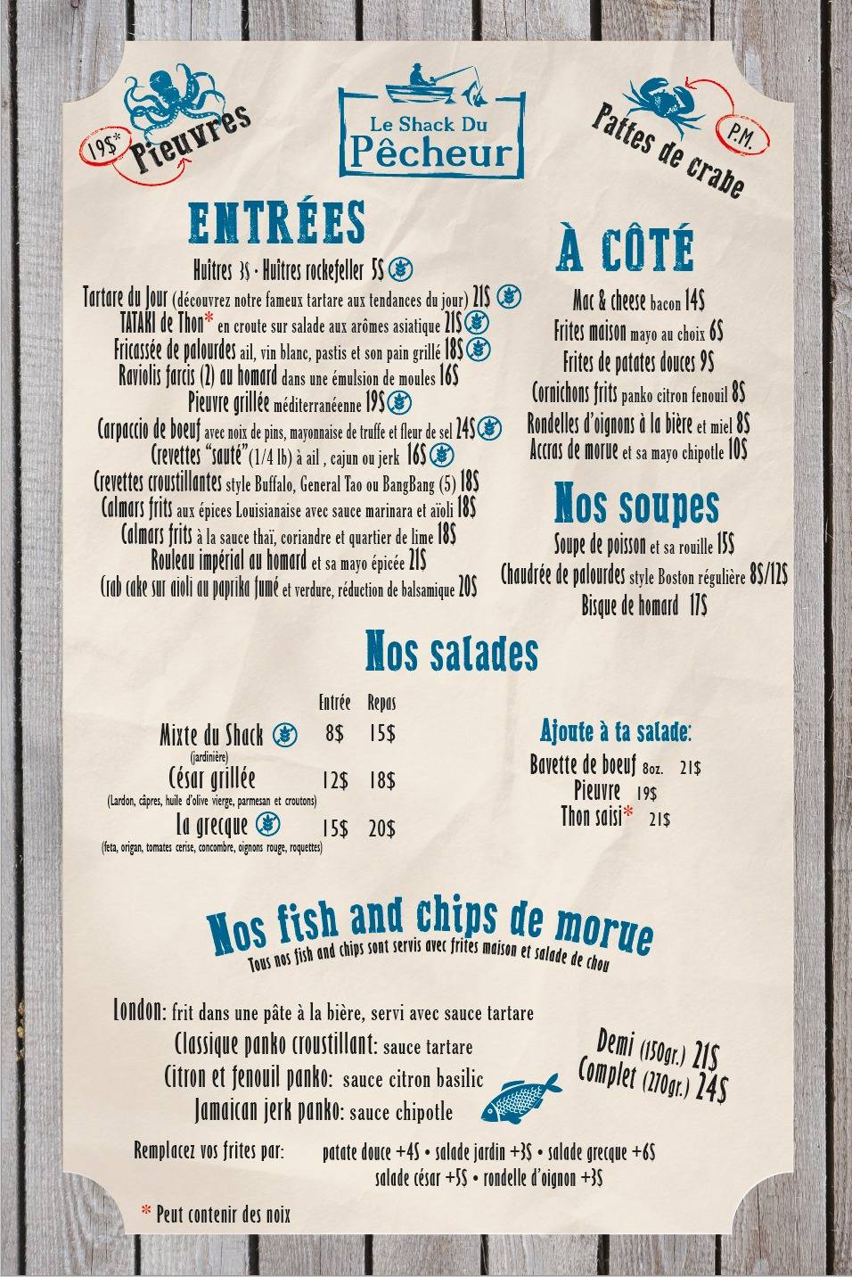 Menu au Le Shack Du Pêcheur La Prairie restaurant, La Prairie ...