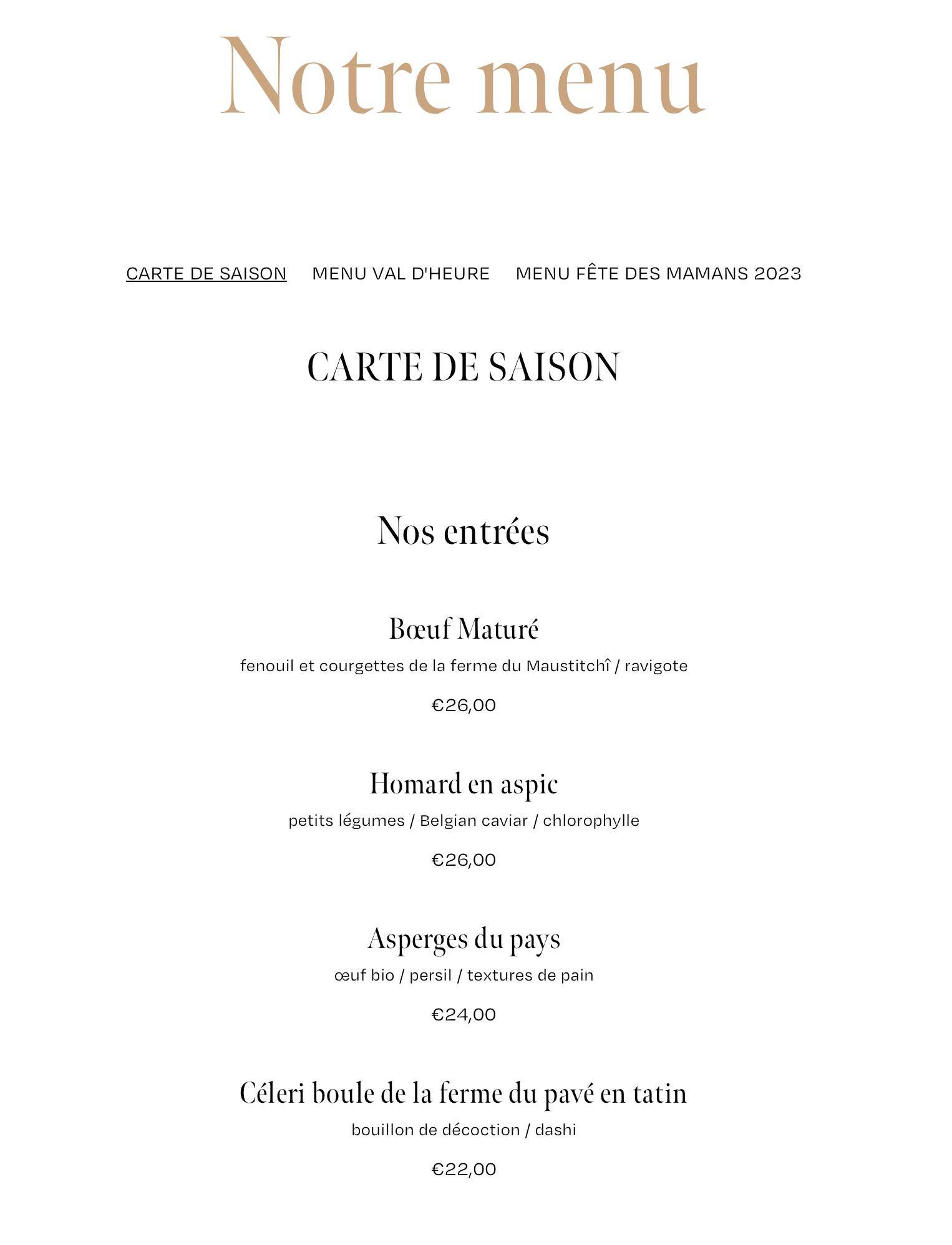 Menu au Le Val d'Heure, Montigny-le-Tilleul, Rue de la Station 25